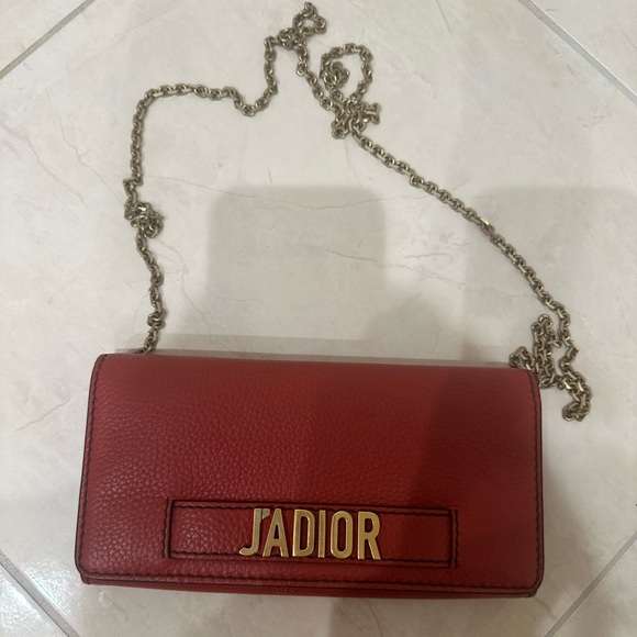 Dior | Bags | Christian Dior Wallet On Chain Red With Antique Gold ...